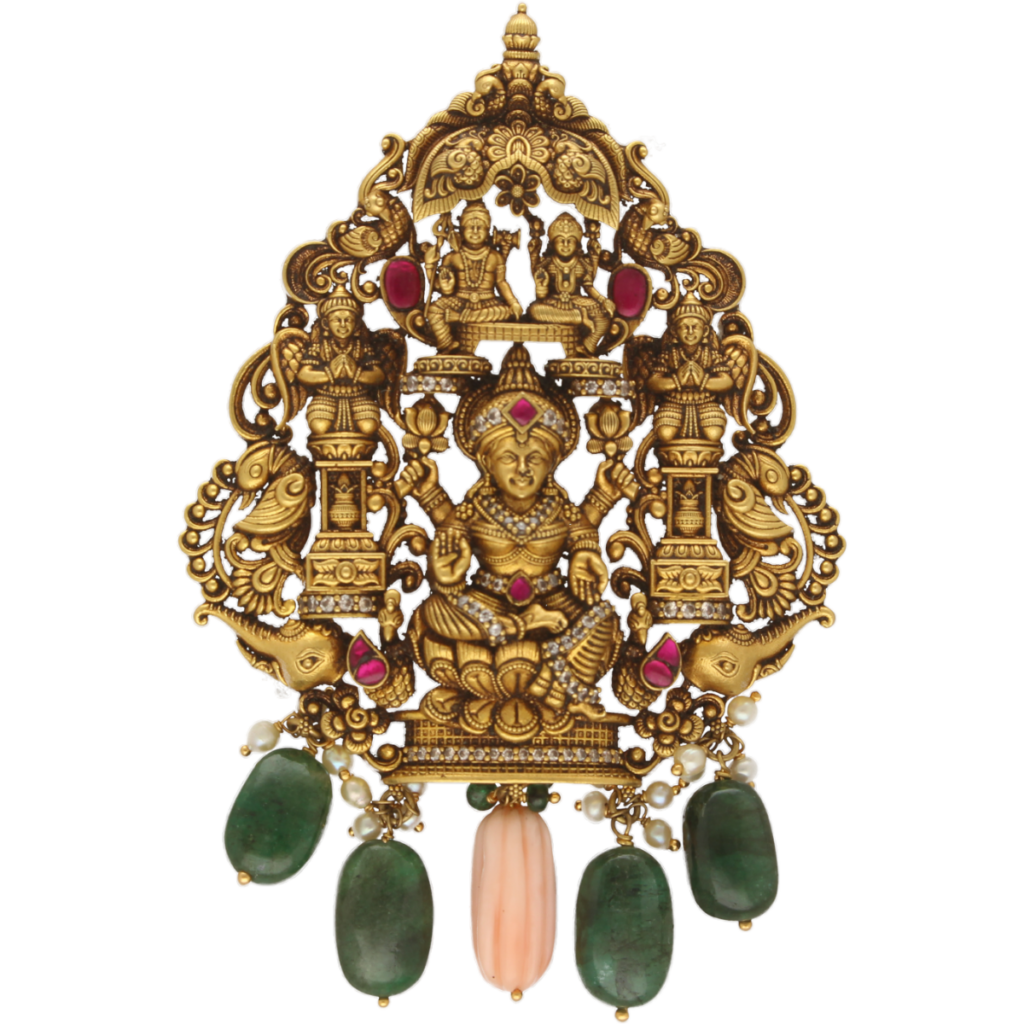 Lord Lakshmi Shiv parvati 22KT Gold Nakshi Pendant | Jagdamba Pearls